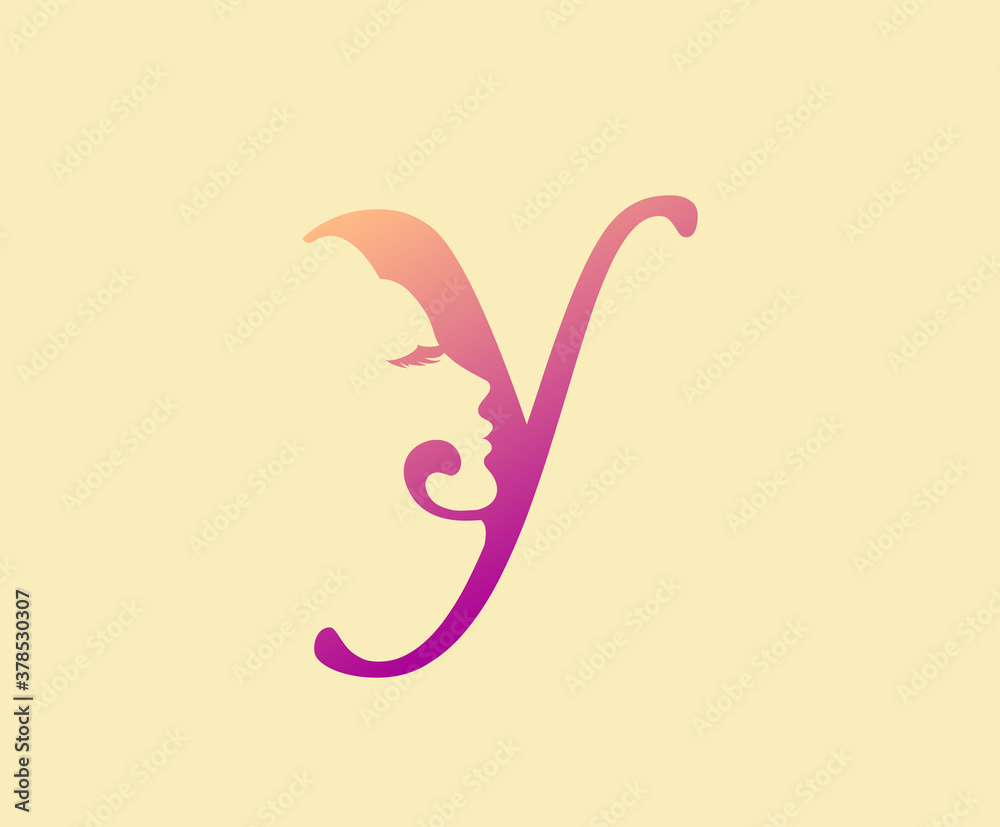 Beauty Letter Y Logo Icon. Beautiful woman's face shape on Letter ...