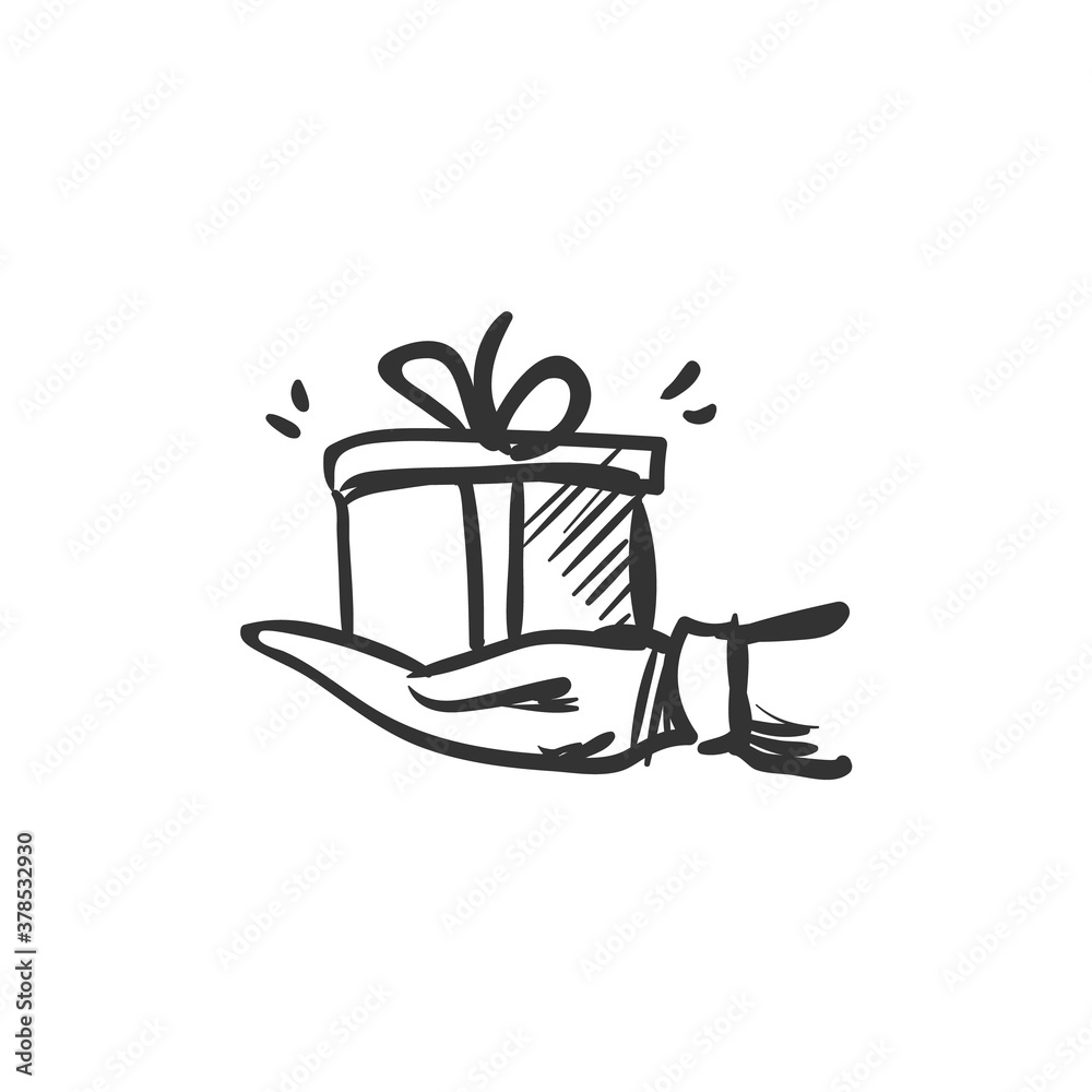 Present line icon. Hands holding gift. Outline drawing. Selflessness ...