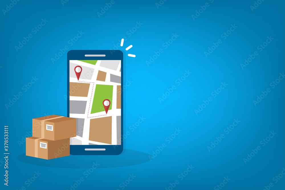 Parcel delivery tracking on mobile phone.Smartphone with city map on ...
