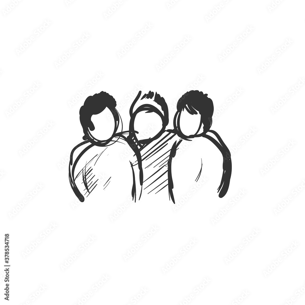 Friendly company line icon. Three people standing together as friends ...