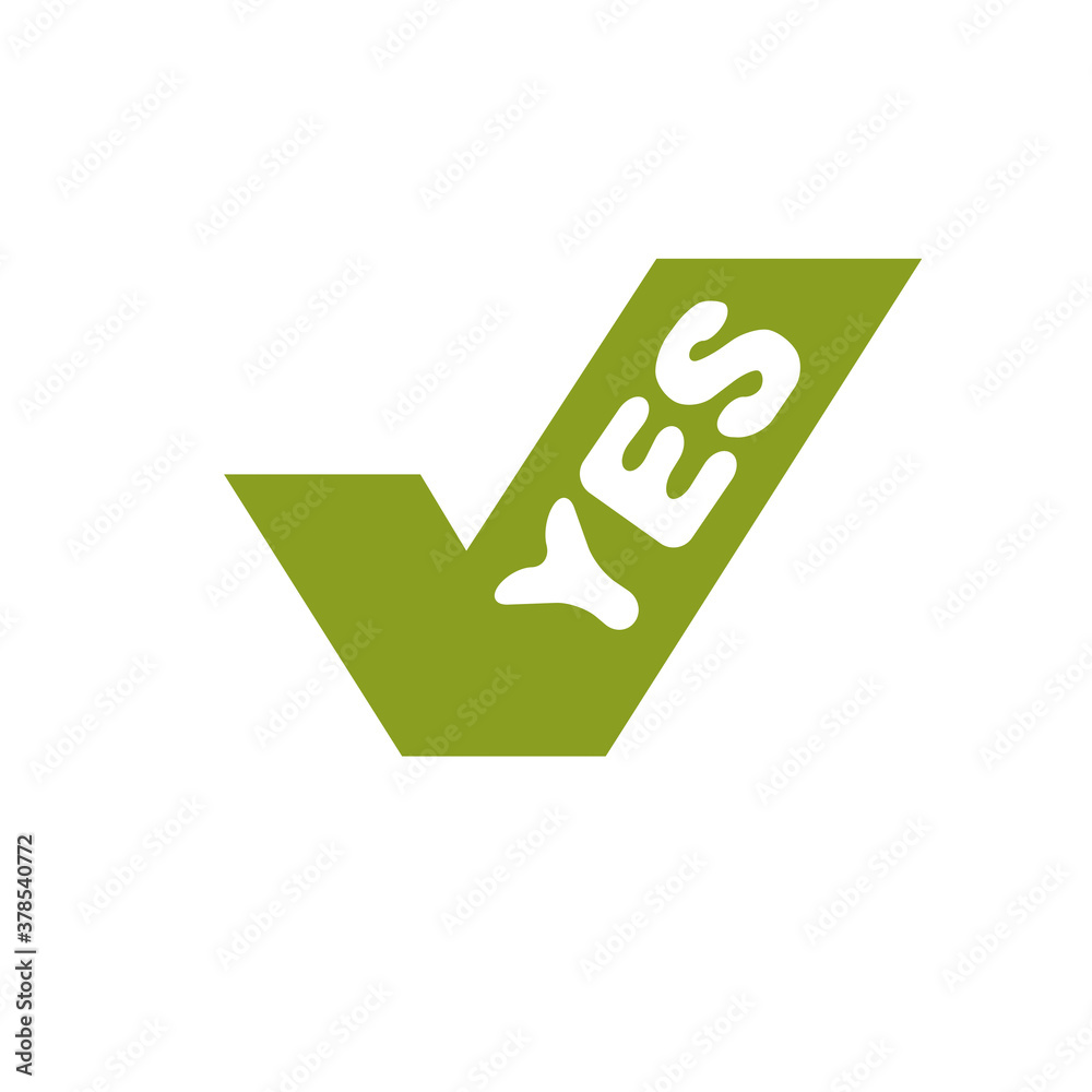 Vector green checkbox with yes word. Confirmation symbol isolated on ...