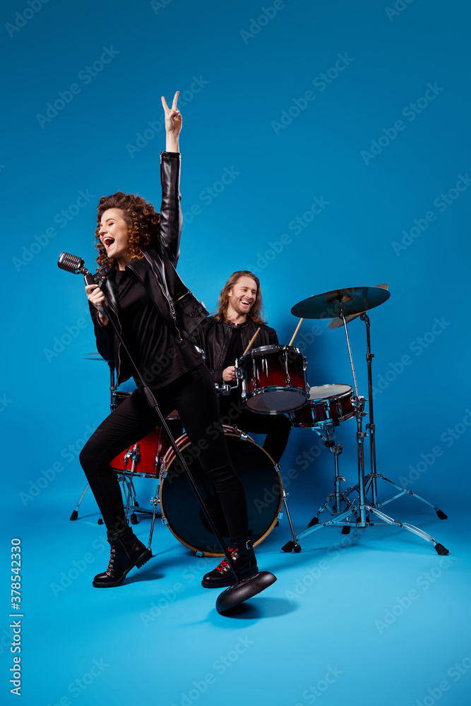 World rock concert leisure tour meet famous rockers. Full body photo of ...