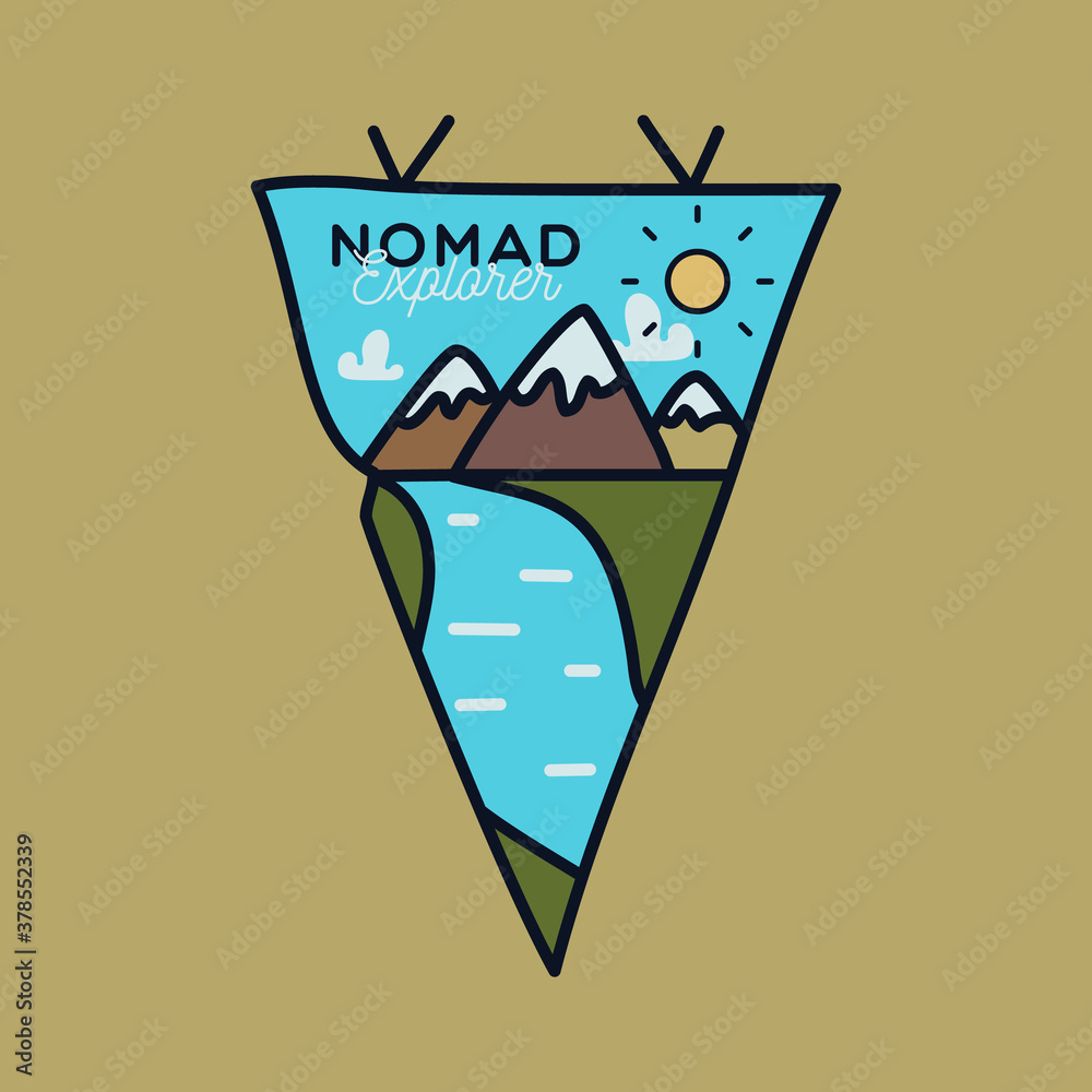 Vintage nomad explorer pennant template, adventure emblem design with ...