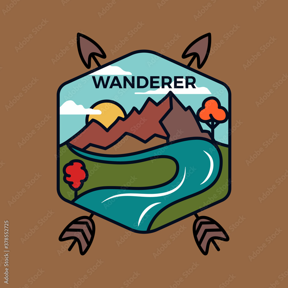 Vintage wanderer logo emblem template, adventure badge design with ...