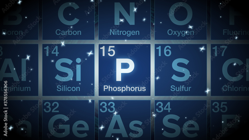 Close up of the Phosphorus symbol in the periodic table, tech space ...