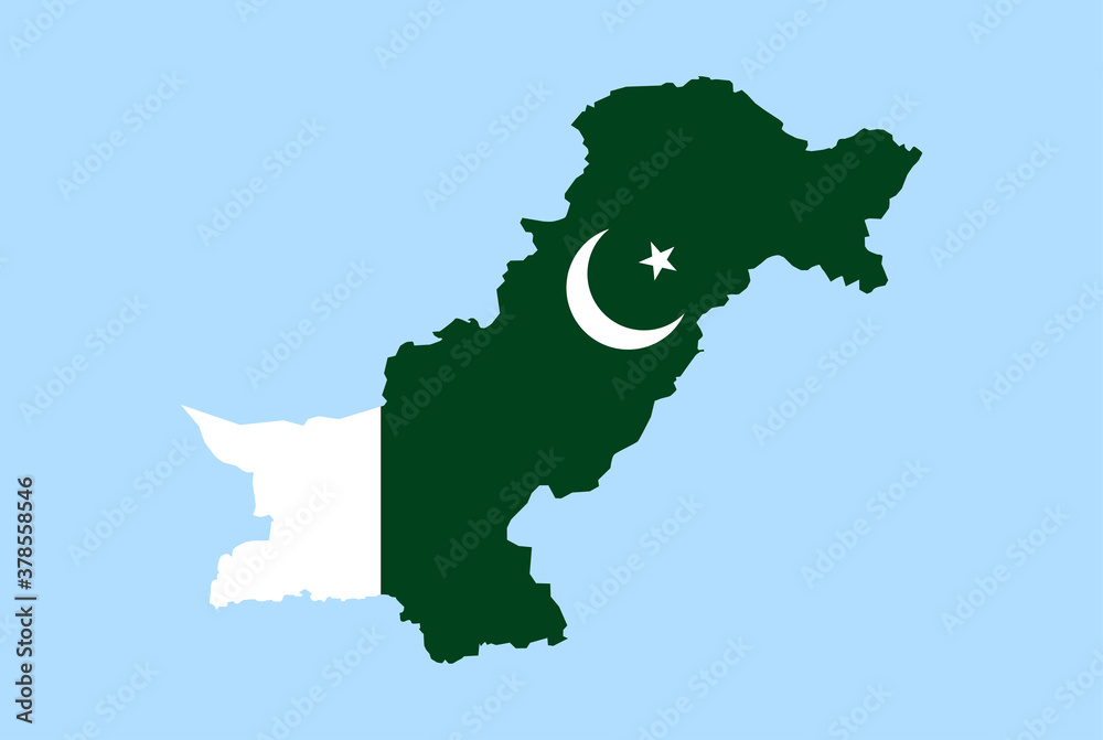 Map of Pakistan on a blue background, Flag of Pakistan on it. Stock ...