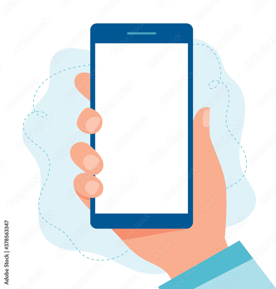 Hand holding a phone. Vector illustration in flat style Stock Vector ...
