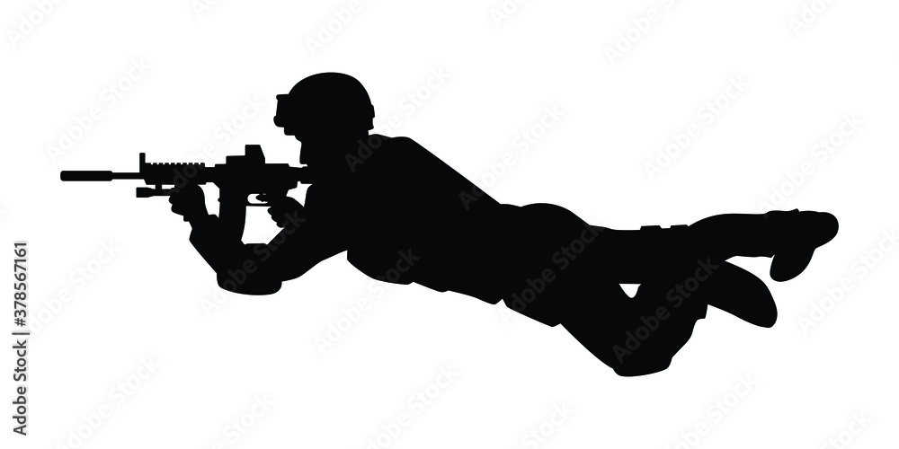 Soldier with his weapon silhouette vector on white background Stock ...
