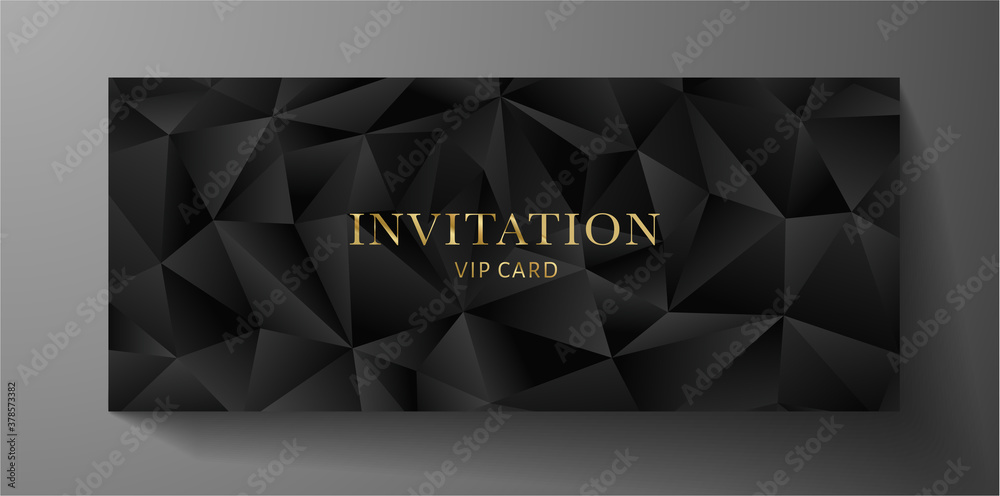 Premium invite VIP card template with black polygon background. Deluxe ...