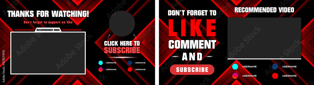 Youtube End Screen with red design and red lines. Youtube Video ...