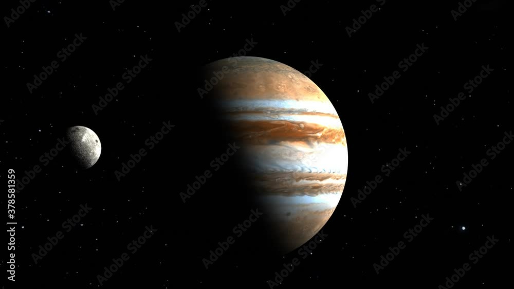 3D Render of moon orbiting Jupiter . Stars. Elements of this image ...