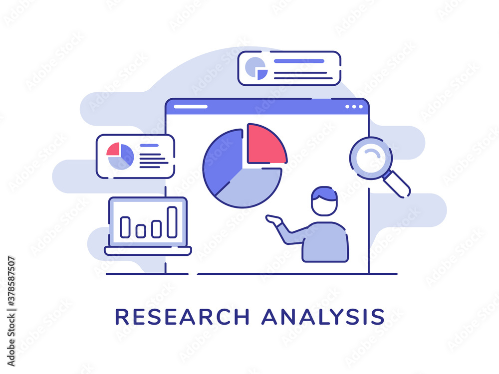Research analysis concept man presentation data statistic pie chart on ...