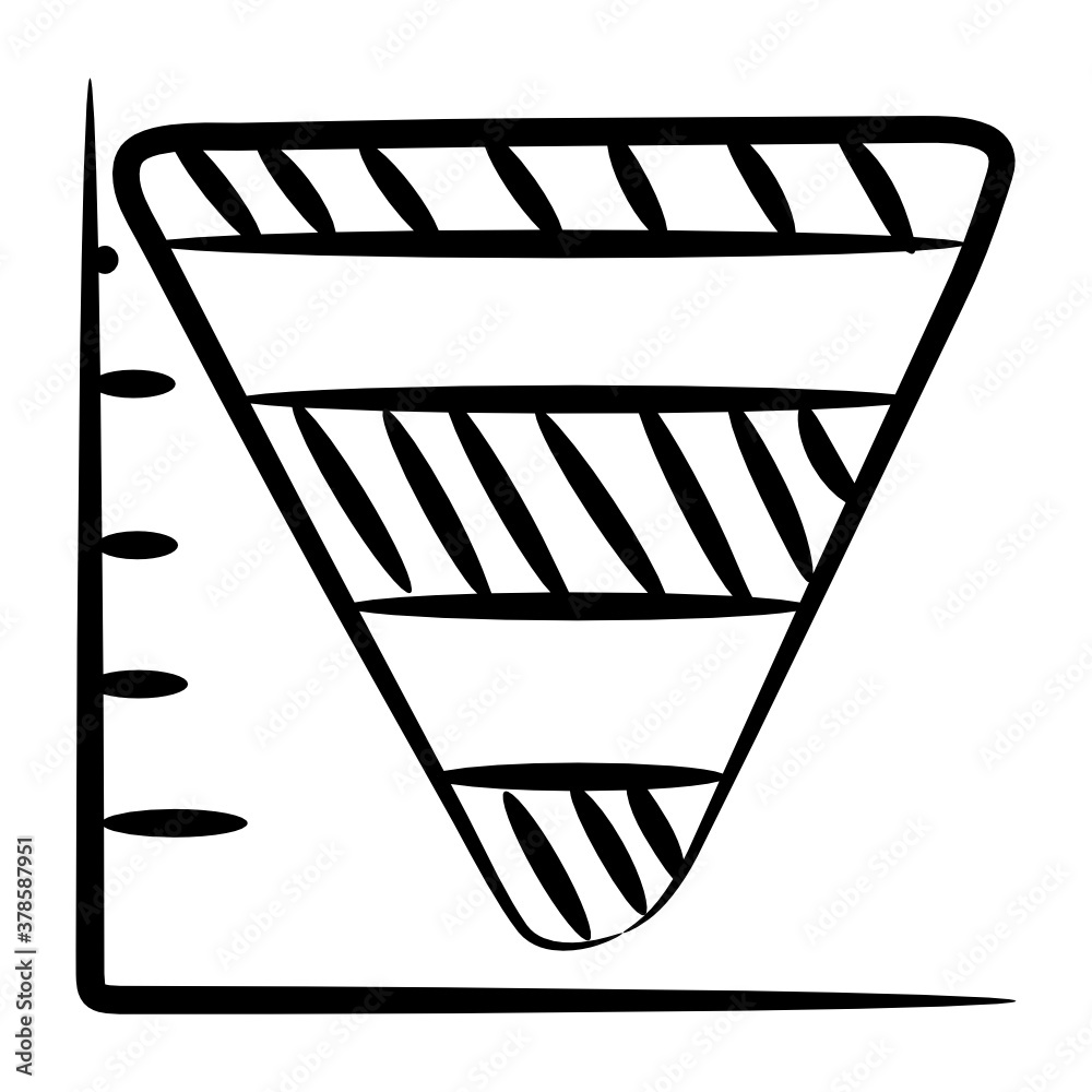 Triangle shapes graph, sketchy icon design of inverted pyramid chart ...