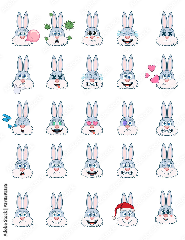 cartoon rabbits with different emotions. large set of isolated ...