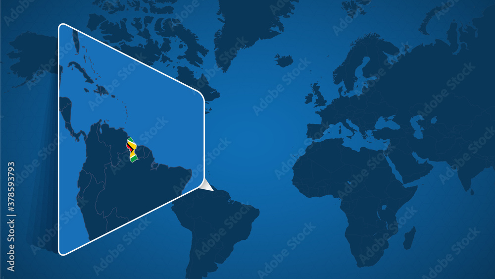Location of Guyana on the World Map with Enlarged Map of Guyana with ...