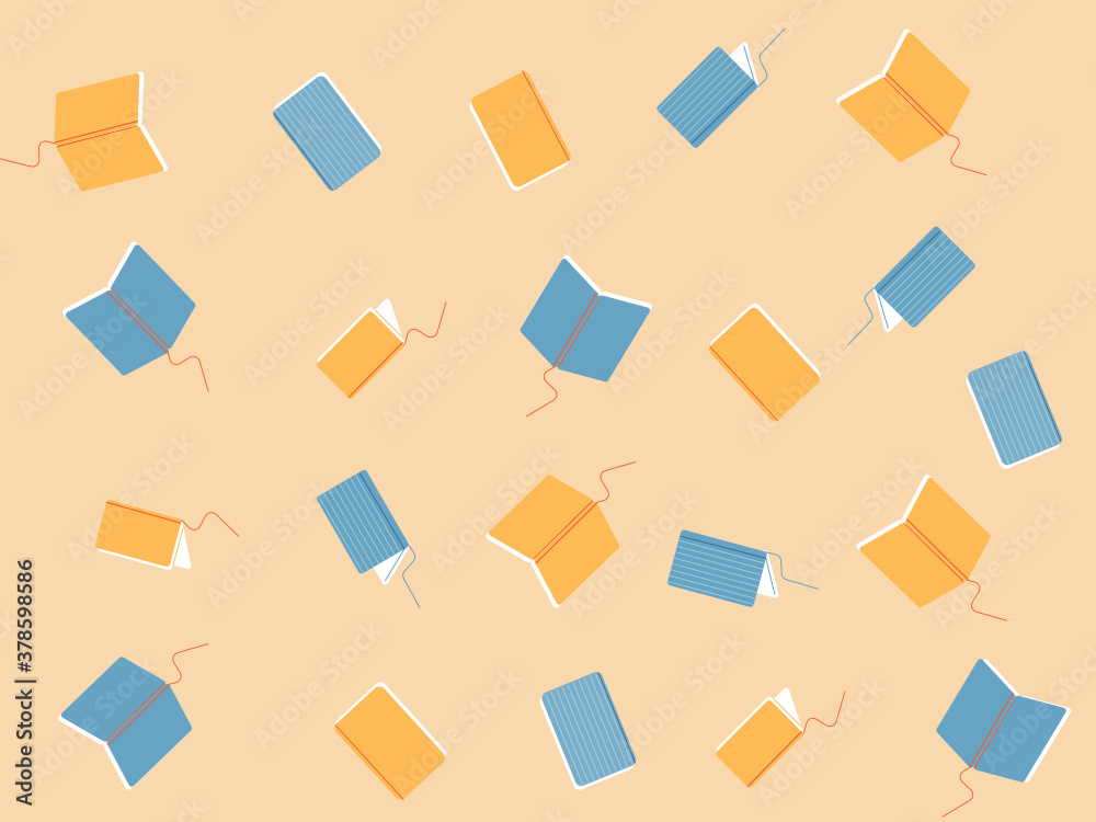Books flat design background. Light simple backdrop with colorful open ...
