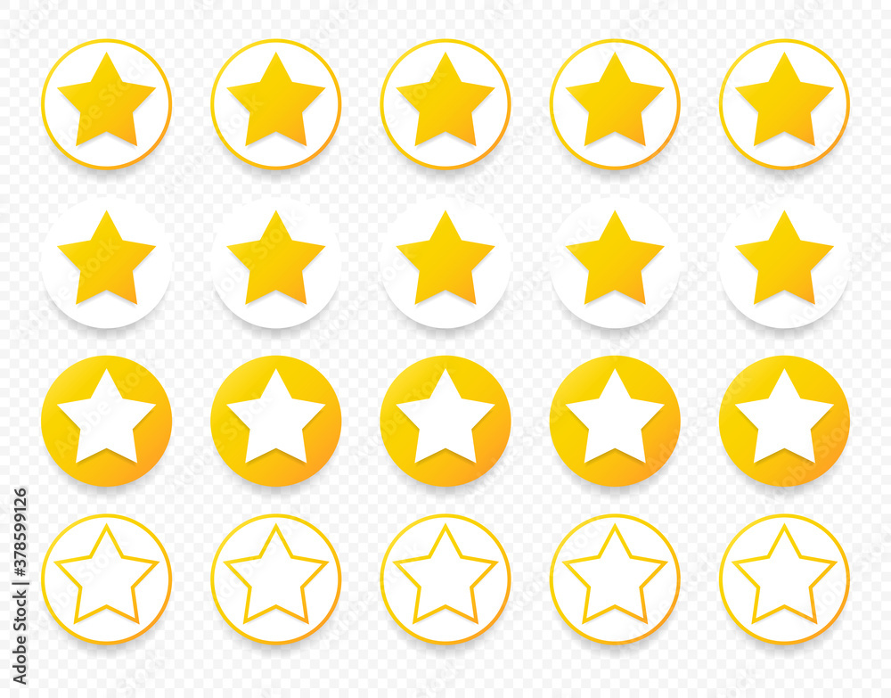 Quality rating symbols. A set of five-pointed yellow stars in a circle ...