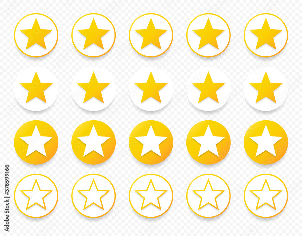 Quality rating symbols. A set of five-pointed yellow stars in a circle ...