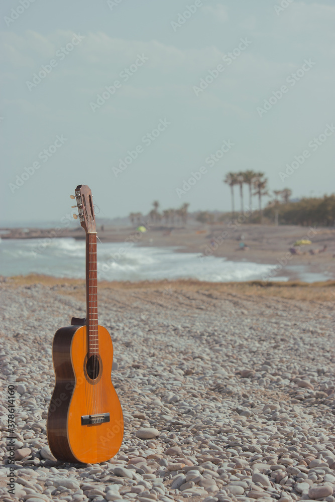 Acoustic Guitar And Beach Photography