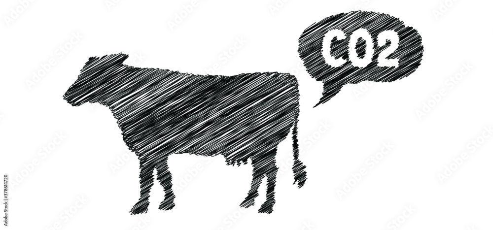 CH4 CO2 NOx emissions from Cows Vector sign What does cow say moo, boe ...