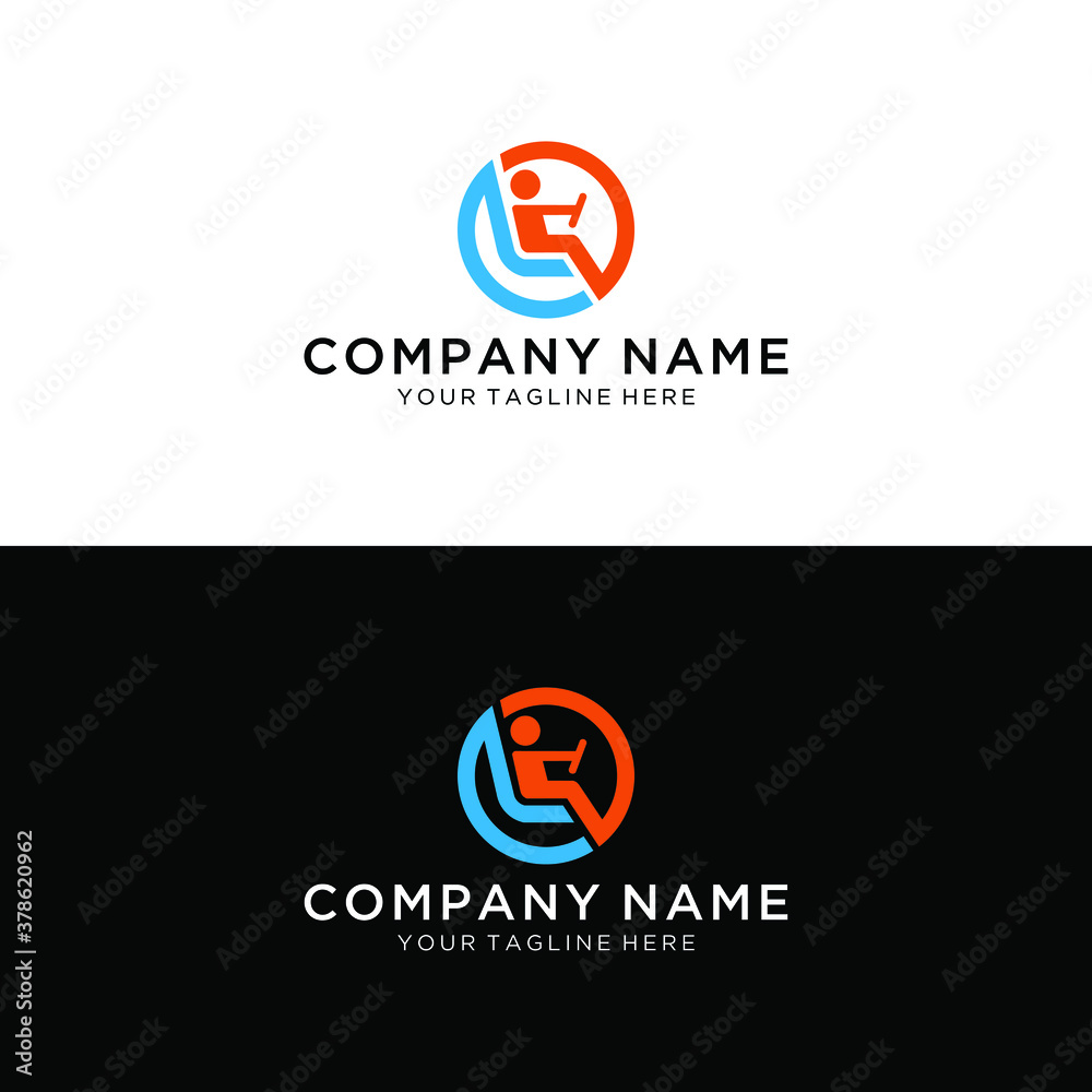 Vetor de Driving school, hands on the wheel with road signs, logo ...