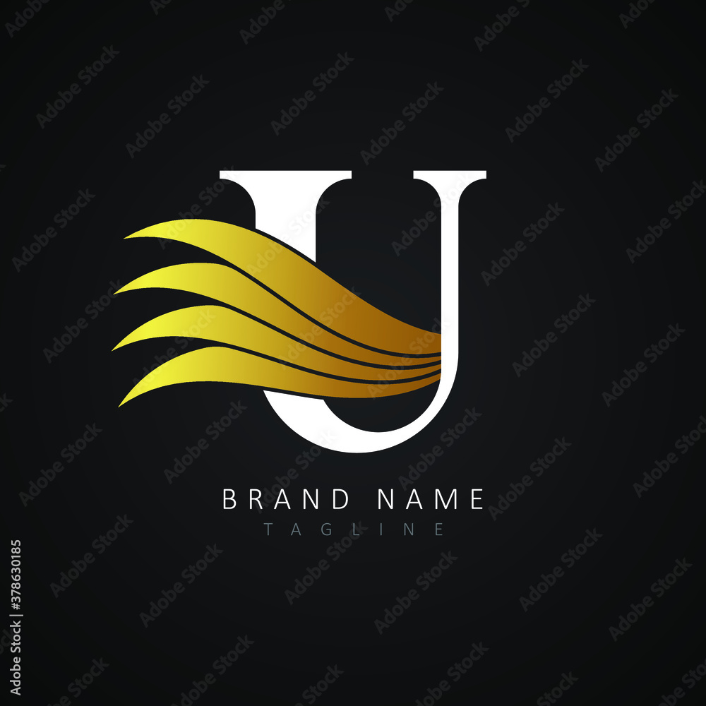 Letter U Logo with Golden Wing Icon, Initial U Wing Logo, Vector Stock ...