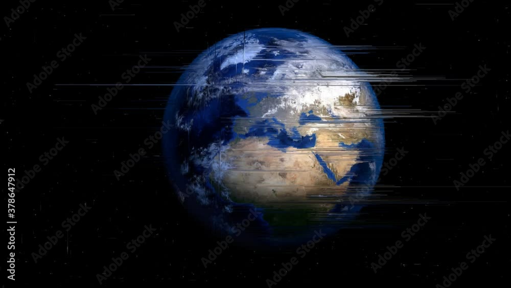 Video glitch effect on earth planet in univers, slice effect on world ...