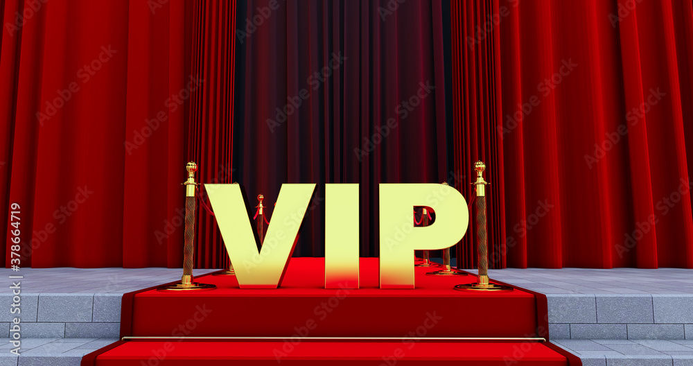 3d render of Red carpet on the stairs with golden vip word. The path to ...
