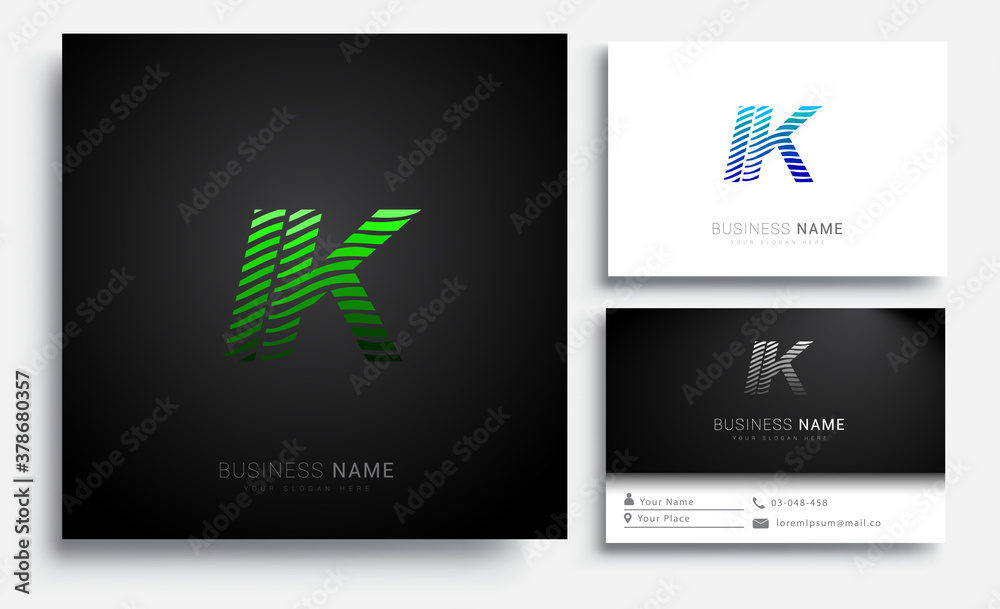 initial letter logo IK colored green and blue with striped set, Vector ...