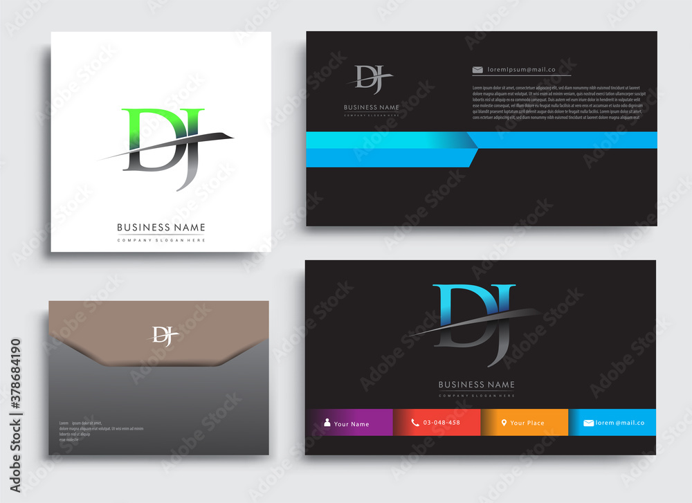 Clean and simple modern Business Card Template, with initial letter DJ ...