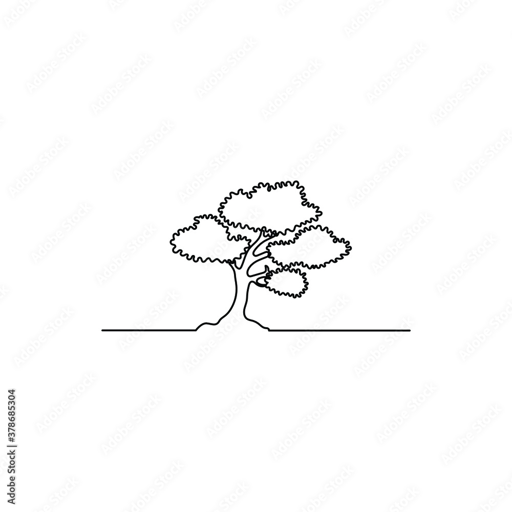 Continuous line drawing of tree on white background. Vector ...