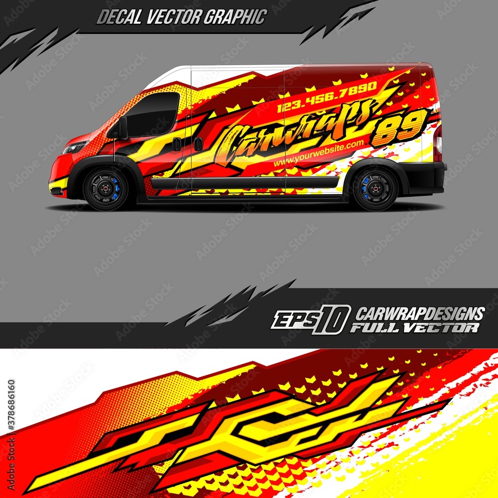 Cargo van decal graphic design. Abstract stripe racing background ...