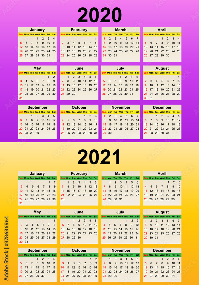 simple calendar extremely carefully designed start 2020-2021 Stock ...
