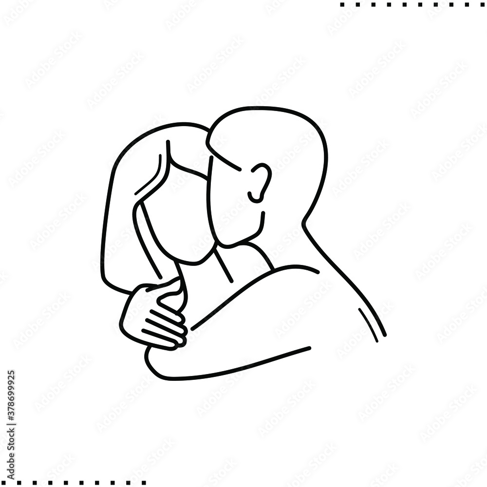 hugging couple, kiss and tenderness vector icon in outline Stock Vector ...