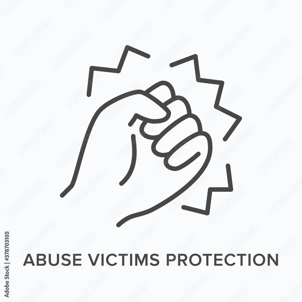 Hand clenched into a fist flat line icon. Vector outline illustration ...