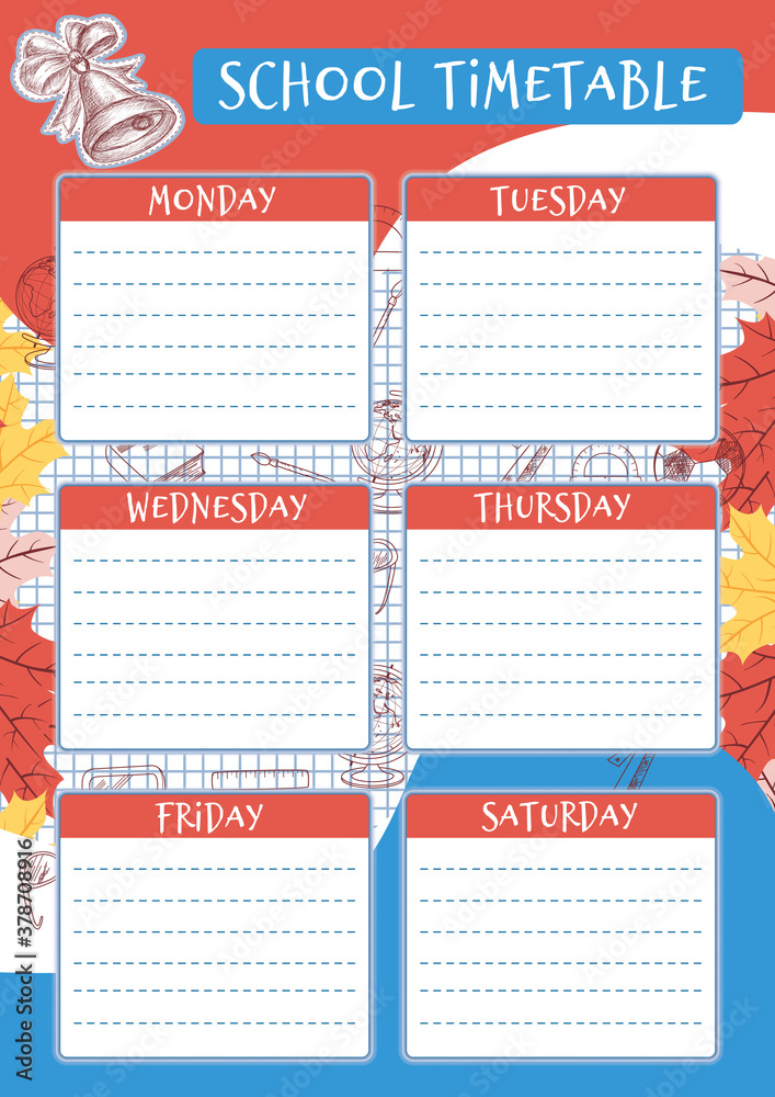 Schedule of classes for the school. Weekly planner template with hand ...