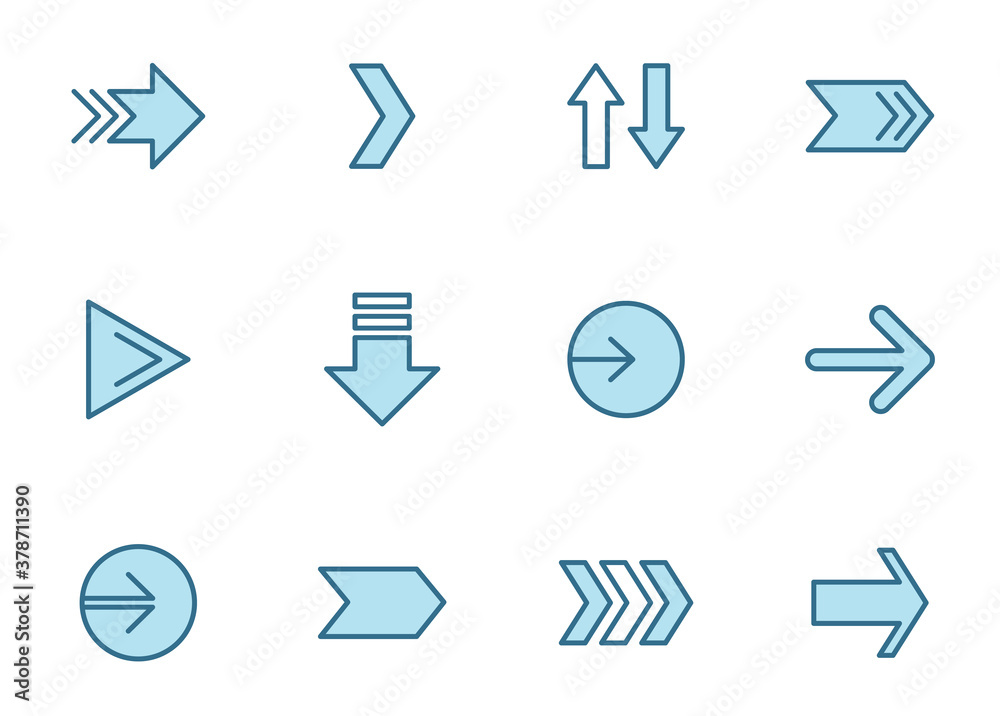 Arrows Outline Vector Icons In Two Colors Isolated On White Background Blue Arrows Icon Set For