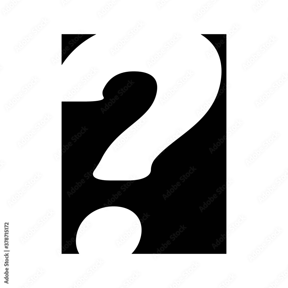 Negative space question mark in a black box graphic design icon ...