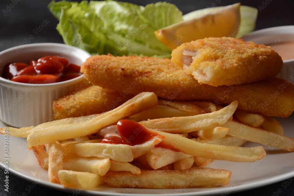 Traditional English Food - Fish and Chips. Fried fish filets and crispy ...