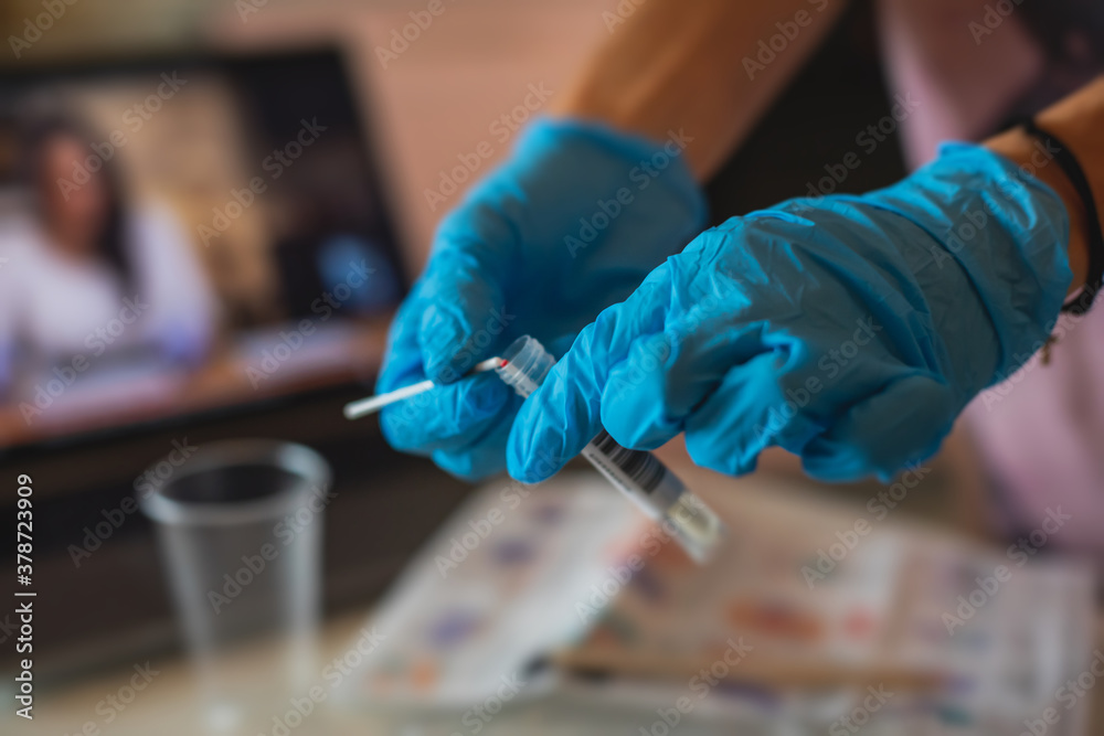 Process of coronavirus testing examination at home, COVID-19 swab ...