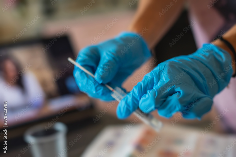 Process of coronavirus testing examination at home, COVID-19 swab ...