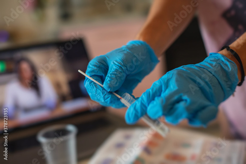 Process of coronavirus testing examination at home, COVID-19 swab ...