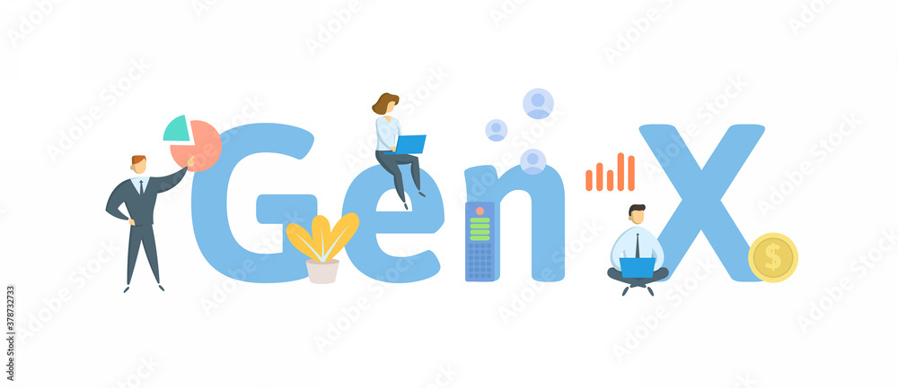 Gen X, Generation X. Concept with keywords, people and icons. Flat ...