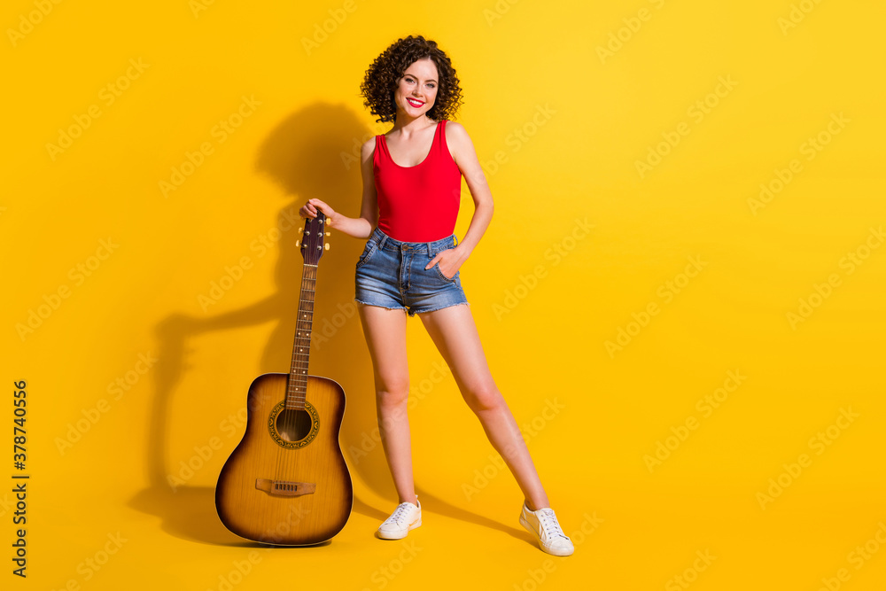 Full length body size view of her she nice attractive talented cheerful ...