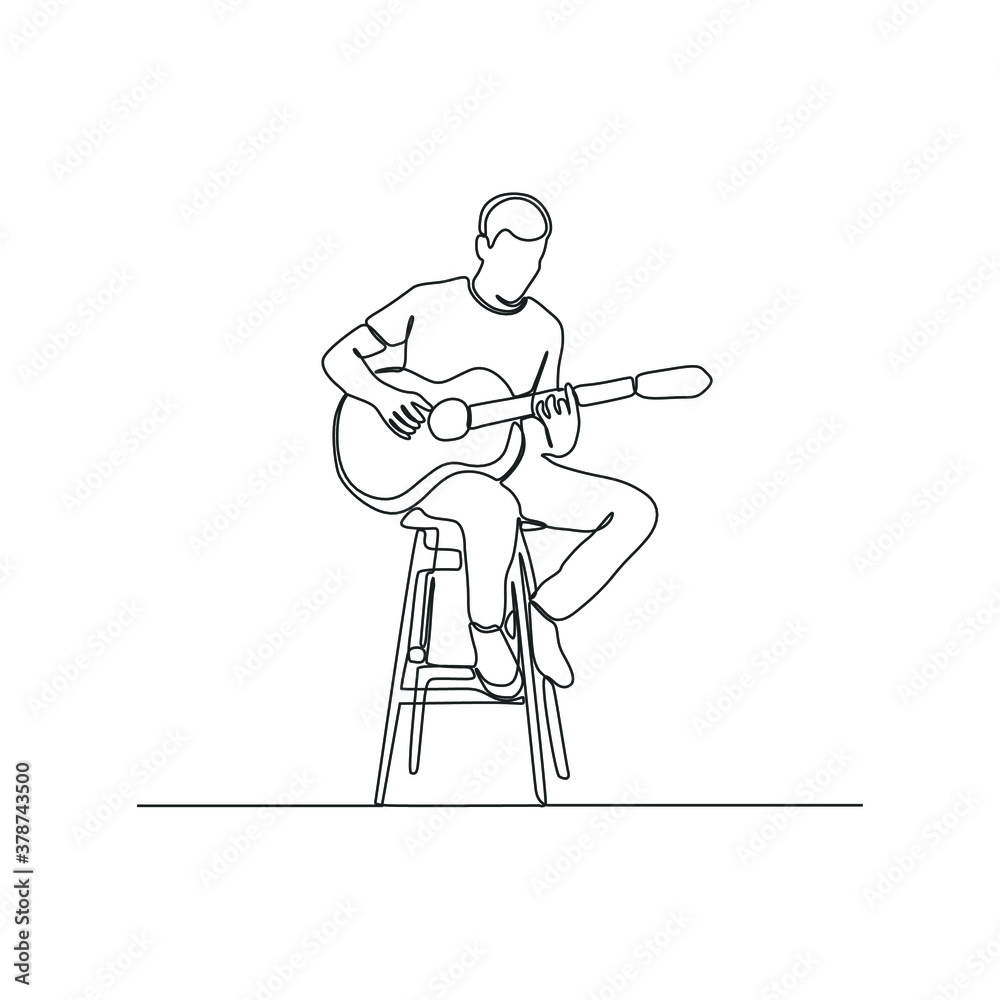 continuous line drawing of a man playing guitar. Man musician vector ...