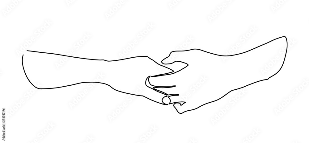 Continuous Line Drawing Of Hands Holding Together Continuous Single
