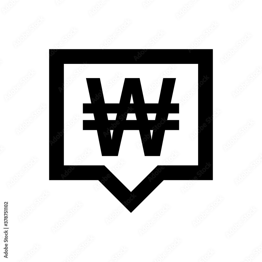 won currency symbol in speech bubble square isolated on white, won ...