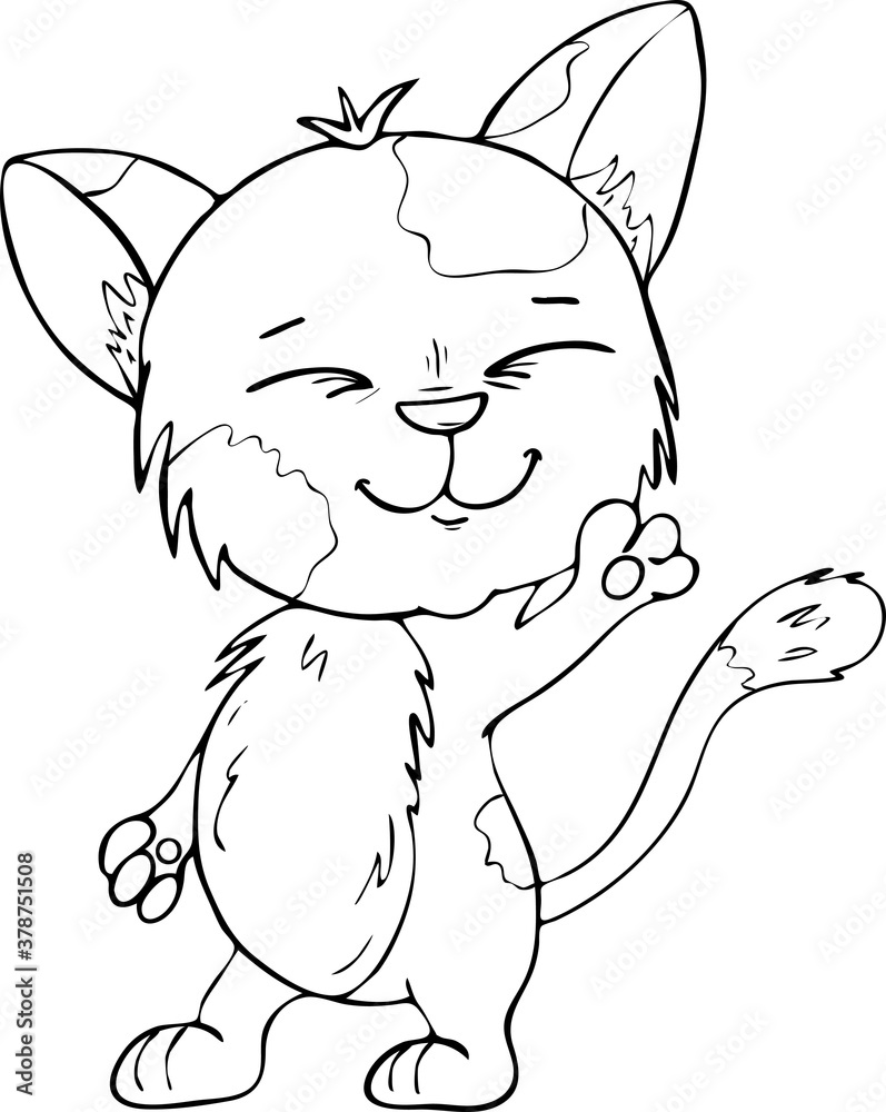 Vector kitten, cartoon cute happy white cat smiling. Character cat ...