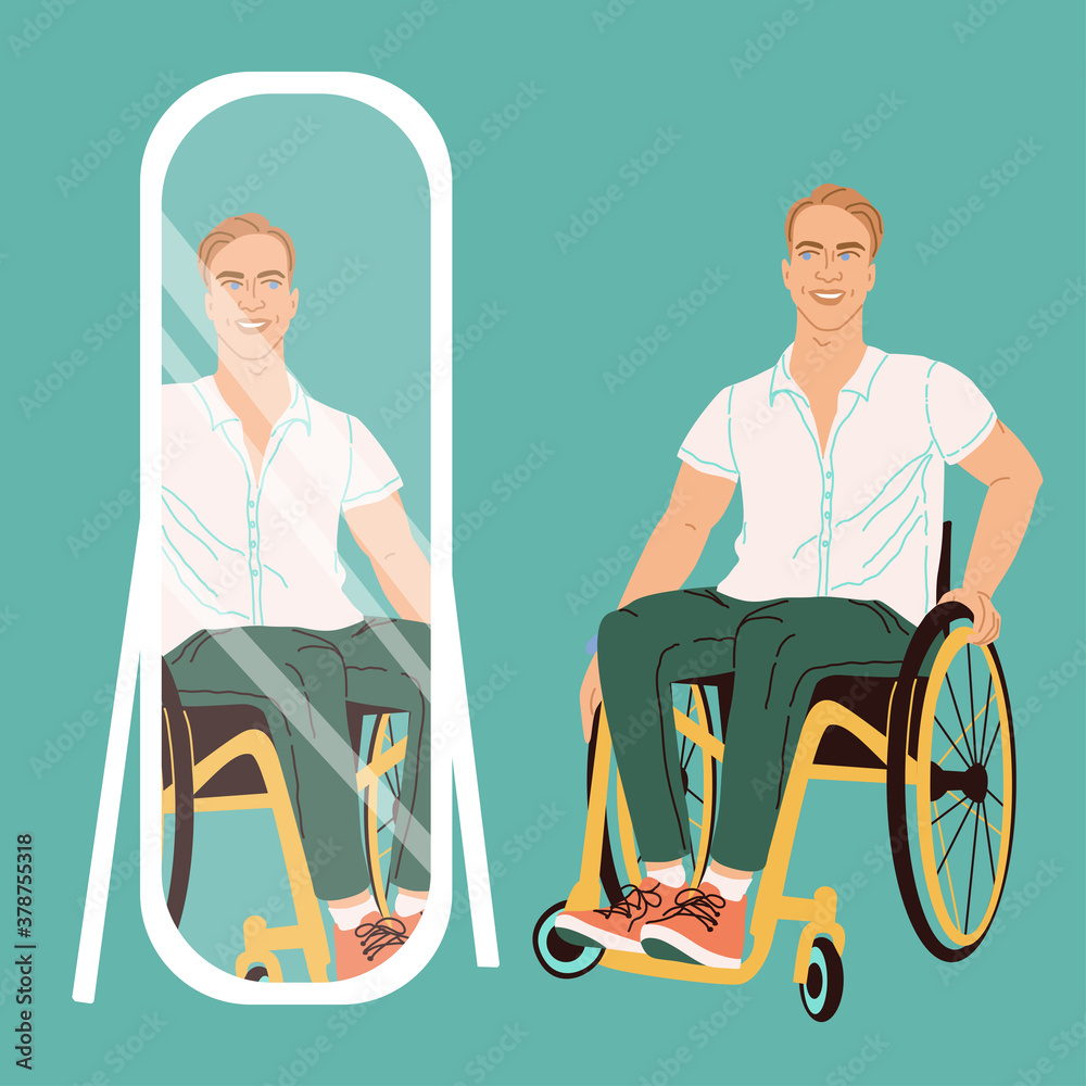 Illustration of a man with blond hair and blue eyes in a wheelchair at ...