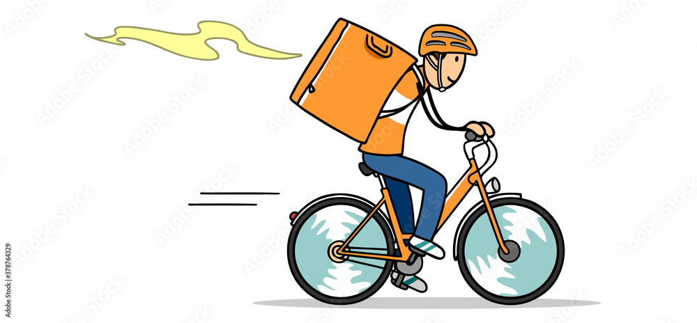 Fahrer von Lieferservice für Essen bringt Bestellung auf Fahrrad Stock Illustration | Adobe Stock